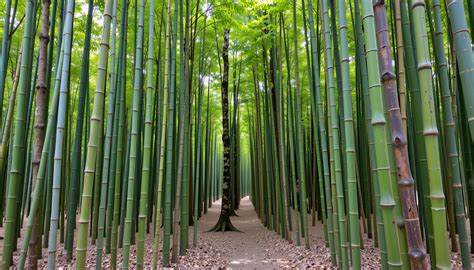 A Bamboo Forest Scene With Tall Green Bamboo Natural Spacing And