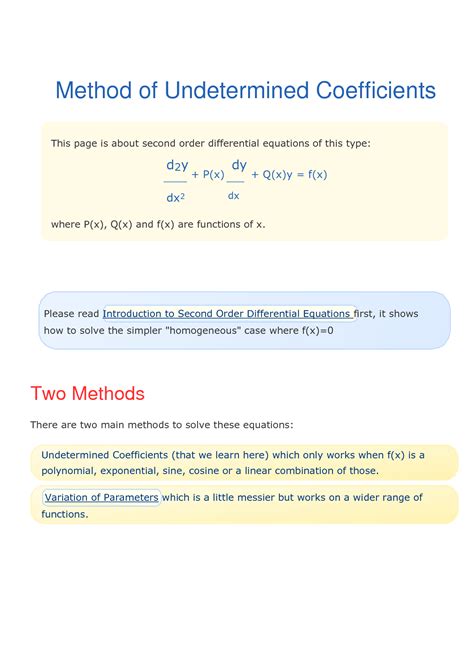 Solution Undetermined Coefficients Method Presentation Studypool