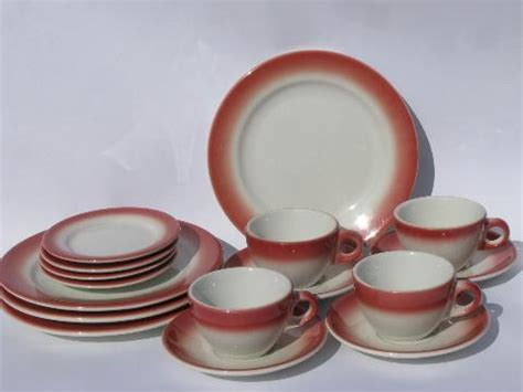 Art Deco Airbrush Red Border Vintage White Ironstone Railroad China
