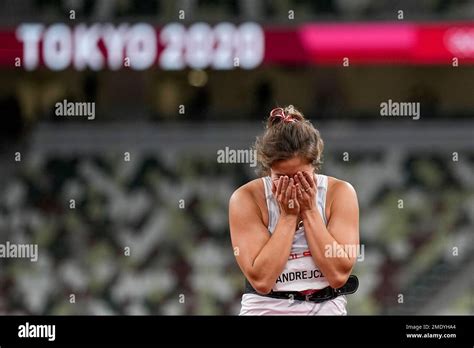 Maria Andrejczyk Of Poland Reacts After Winning The Silver Medal In