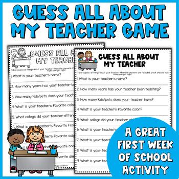 Back To School Guess All About My Teacher Game Get To Know Your