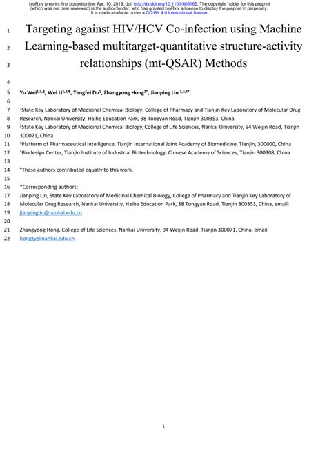 Pdf Targeting Against Hivhcv Co Infection Using Machine Learning