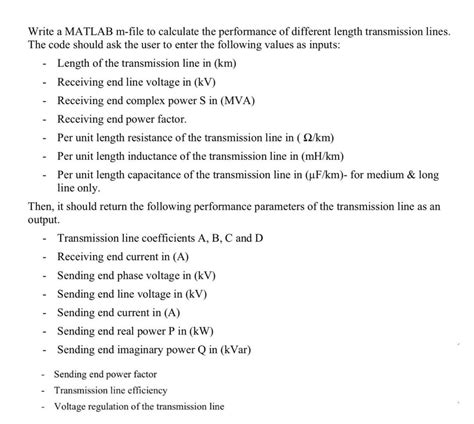 Solved Write A Matlab M File To Calculate The Performance