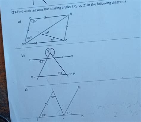 Solved Q3f Reasons The Missing Angles Xyz In The Following