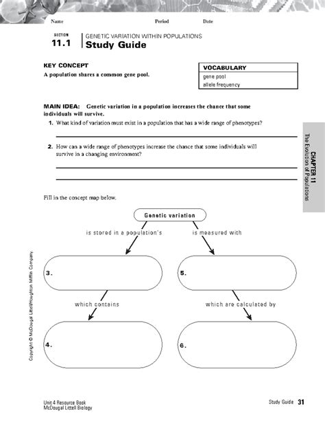 Population Genetics Worksheet Genetic Variation And Evolution Study