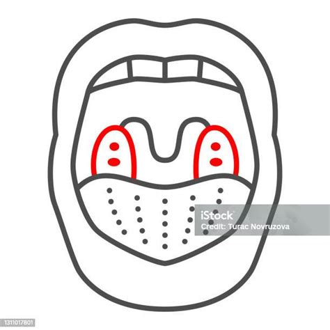 편도선 얇은 선 아이콘의 염증 인간 질환 개념 백색 배경에 편도선염 기호 모바일 및 웹 디자인에 대한 윤곽 스타일 목질환 인두염 아이콘 벡터 그래픽 건강관리와 의술에 대한