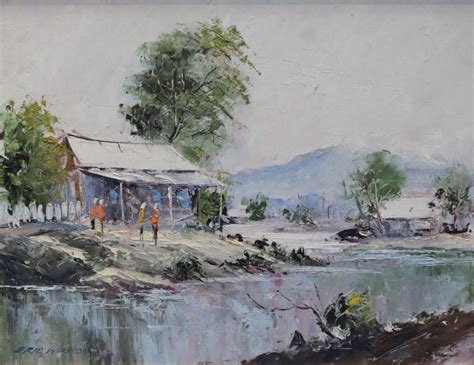 Lot Eric Whisson Oil On Board Lakeside Cabin Signed Lower Left Approx 44cm X 34cm