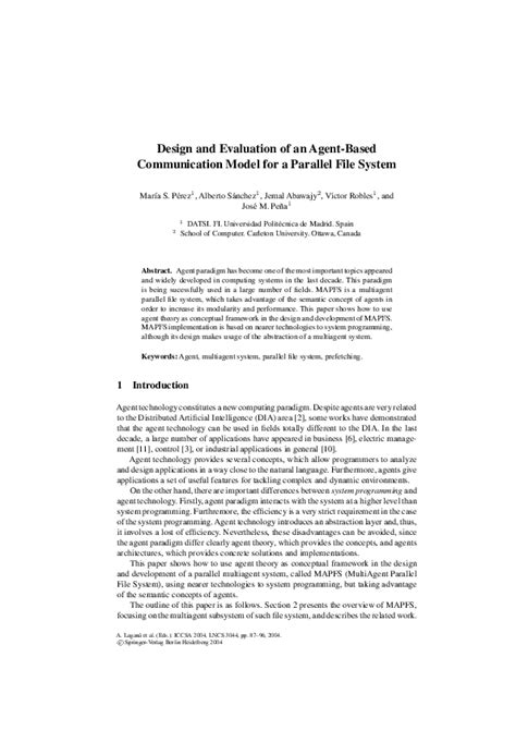 Pdf Design And Evaluation Of An Agent Based Communication Model For A Parallel File System
