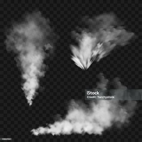 현실적인 연기 구름 불타는 물체에서 연기의 흐름 투명 안개 효과 흰 증기 안개 벡터 설계 요소 0명에 대한 스톡 벡터 아트 및