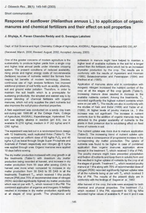 (PDF) Response of Sunflower to application of organic manures chemical fertilisers and their ...