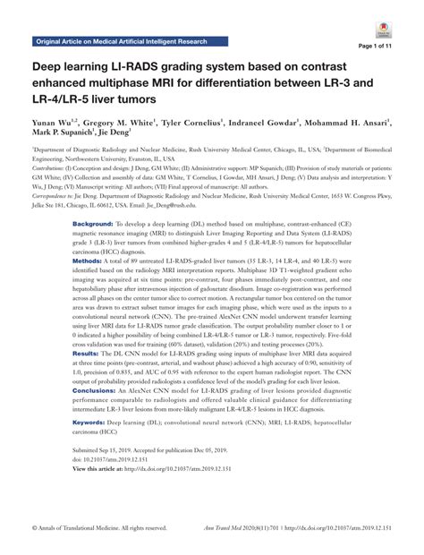 Pdf Deep Learning Li Rads Grading System Based On Contrast Enhanced