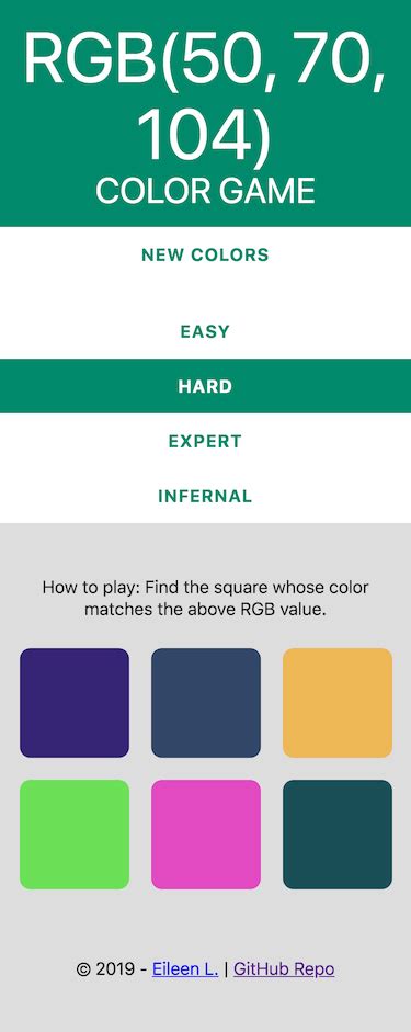 GitHub Minteapixel Rgb Game Responsive Color Game Web App Built With Vanilla JS And CSS HTML