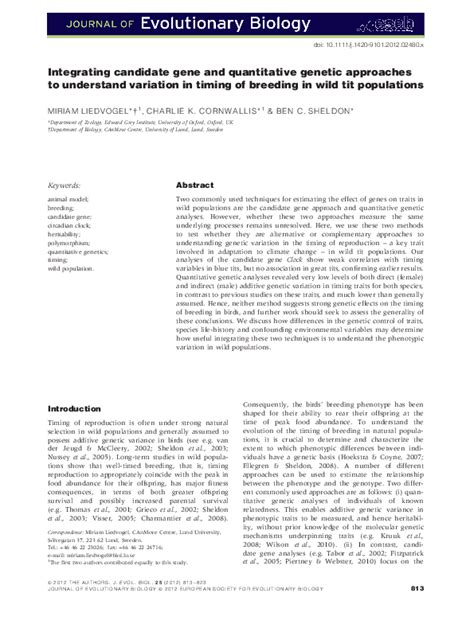 Pdf Integrating Candidate Gene And Quantitative Genetic Approaches To Understand Variation In