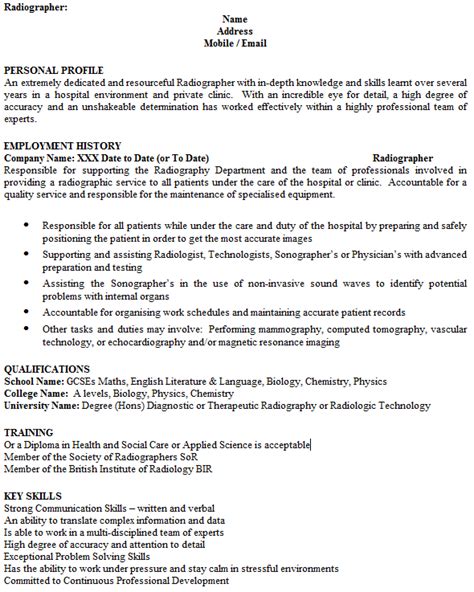Radiographer Cv Example Uk