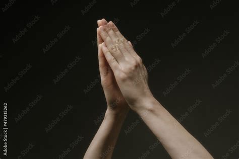Praying Hands To God In The Dark Woman Hands Reaching Out To God Or