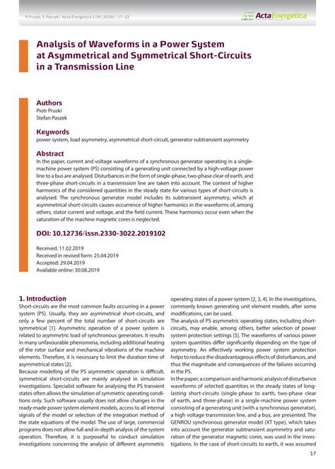 Pdf Analysis Of Waveforms In A Power System At Asymmetrical