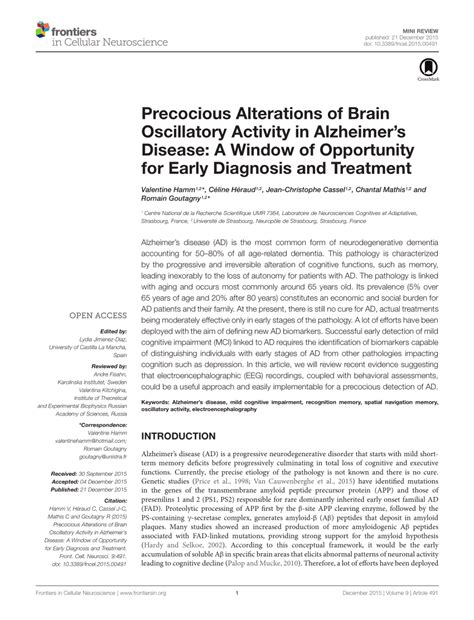Pdf Precocious Alterations Of Brain Oscillatory Activity In Alzheimers Disease A Window Of
