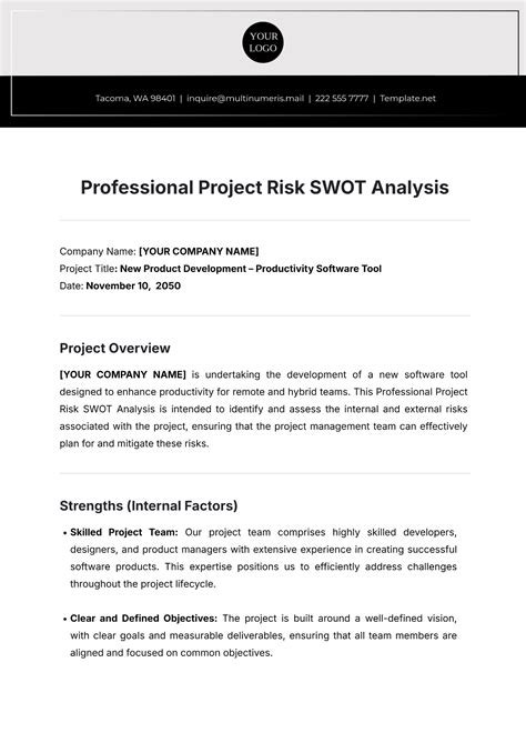 Free Professional Project Risk Swot Analysis Template To Edit Online