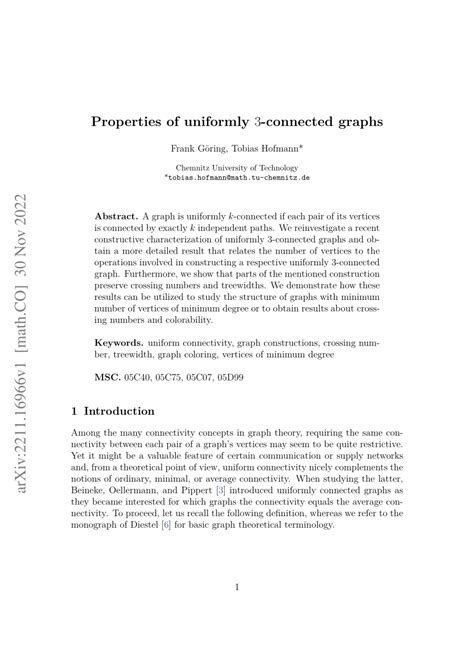 Pdf Properties Of Uniformly 3 Connected Graphs