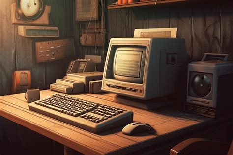 Premium Photo Retro Computer On Desk Arrangement