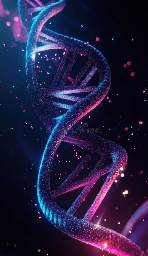 Close Up View Of The Double Helix Dna Structure Glowing In Vibrant Colors Against A Dark