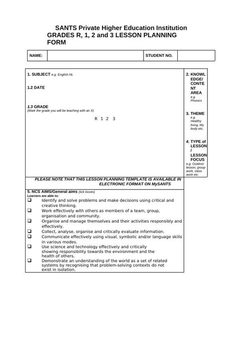 Lesson Planning Template For Safety At Home For Grades R 1 2 And 3