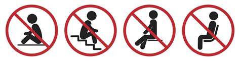 Bundle Set Prohibition Sign Do Not Sit Keep Safe Distance Banned Sit On Stairs And Floors For
