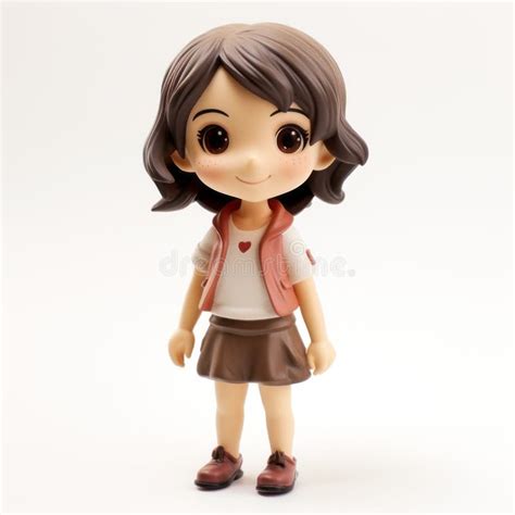 Cute Anime Girl Figurine Standing On White Background Stock