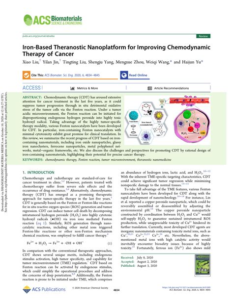 Pdf Iron Based Theranostic Nanoplatform For Improving Chemodynamic