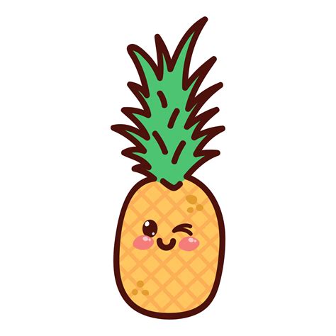 Kawaii Pineapple In Cartoon Style Cute Fruit Character With Smiling
