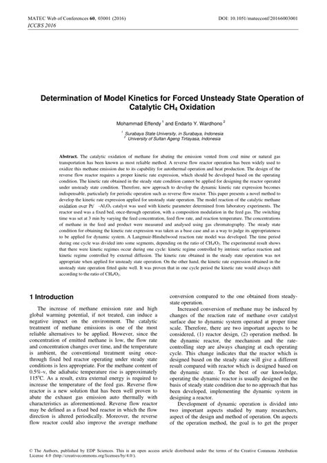 Pdf Determination Of Model Kinetics For Forced Unsteady State