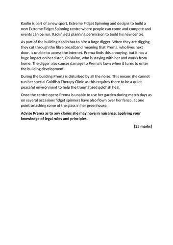 A Level Law Nuisance Scenario Model Plan Answer Eduqas Tort Law