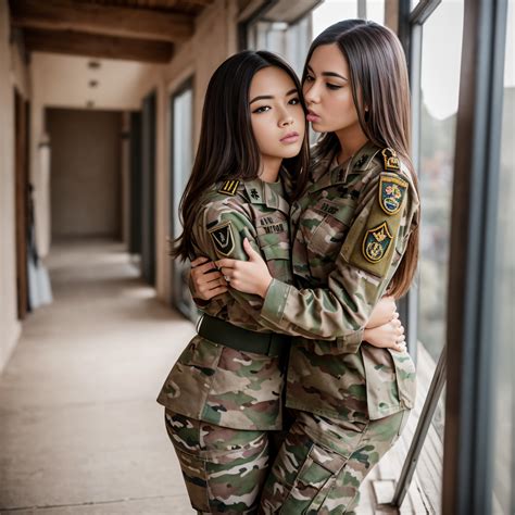 Two Women In Military Uniforms Hugging Each Other In A Hallway Seaart Ai