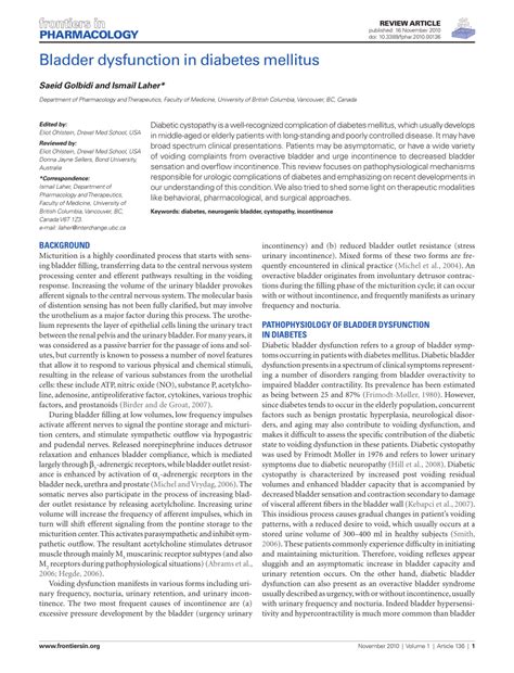 Pdf Bladder Dysfunction In Diabetes Mellitus