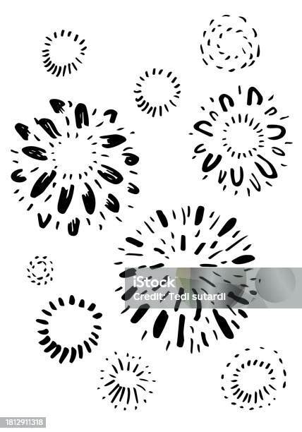 Sunburst에서 그린 흰색 배경에 격리된 낙서 스타 버스트 세트 디자인 요소 벡터 그림입니다 Starburst Bush에