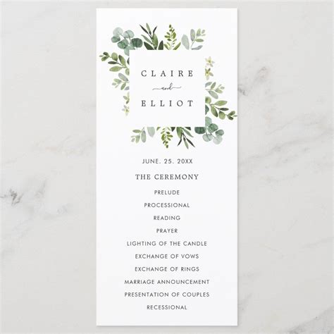 Wedding Program Template 4×9 Double Sided Greenery Ceremony Programs Eucalyptus Wedding Programs