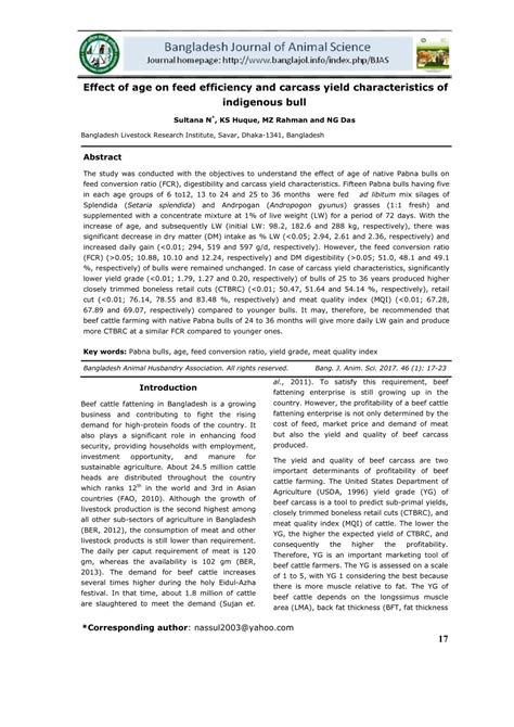 Pdf Effect Of Age On Feed Efficiency And Carcass Yield