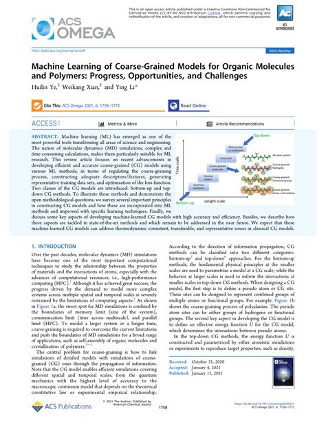 Pdf Machine Learning Of Coarse Grained Models For Organic Molecules