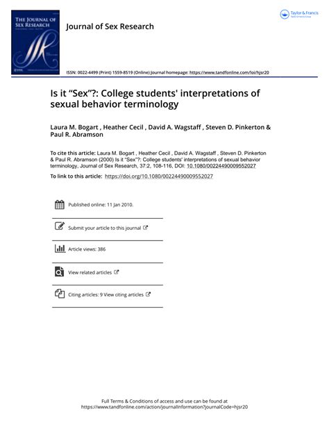 Pdf Is It “sex” College Students Interpretations Of Sexual