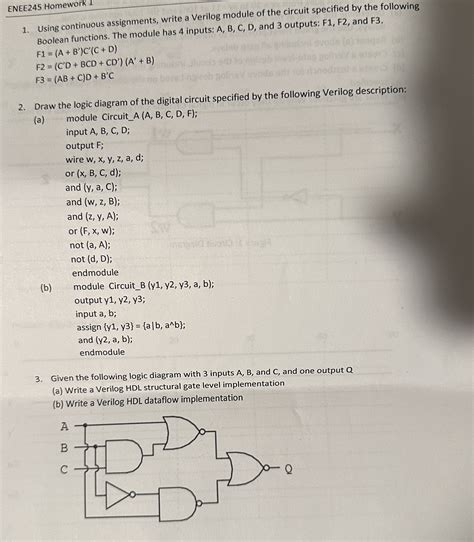 Solved Enee245 Homework 1 Using Continuous Assignments Write A