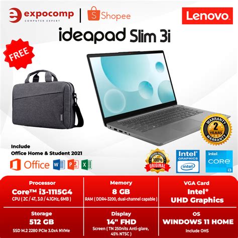 Jual LENOVO IDEAPAD SLIM 3i IP 3 14ITL6 CORE I3 1115G4 8GB 512GB W11 OHS Shopee Indonesia