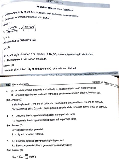 Assertion Reasoning Electrochemistry And Chemical Kinetics Pdf