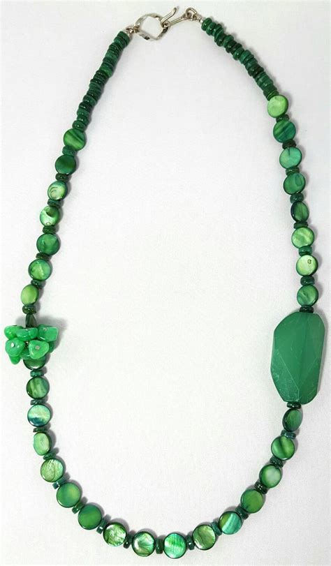 Green Shell Beaded Long Necklace Asymmetric Vintage Style Jewelry