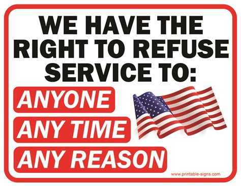 Right To Refuse Service Sign Printable Signs