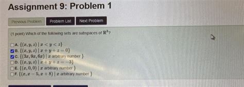 Solved Assignment 9 Problem 1 Previous Problem Problem List