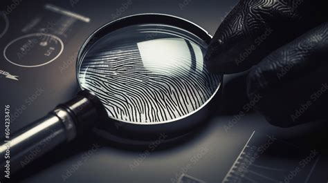 Detective Using A Magnifying Glass To View A Finger Print A Crime