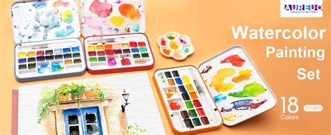 Aureuo Small Travel Watercolor Set 18 Colors Portable