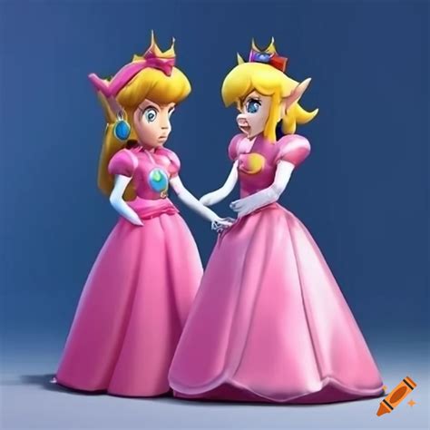 Princess Peach And Link Posing Together In Pink Silk Ballgowns On Craiyon
