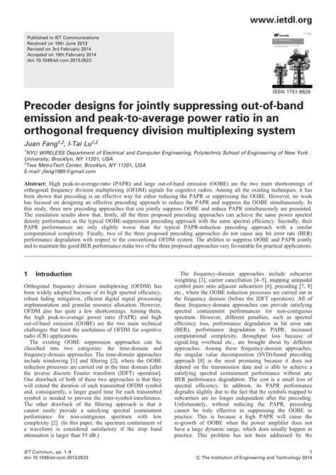 Pdf Precoder Designs For Jointly Suppressing Out Of Band Emission And