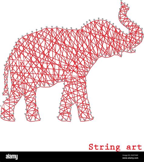 Silhouette Of A Red Elephant Side View Nail Thread String Art Vector